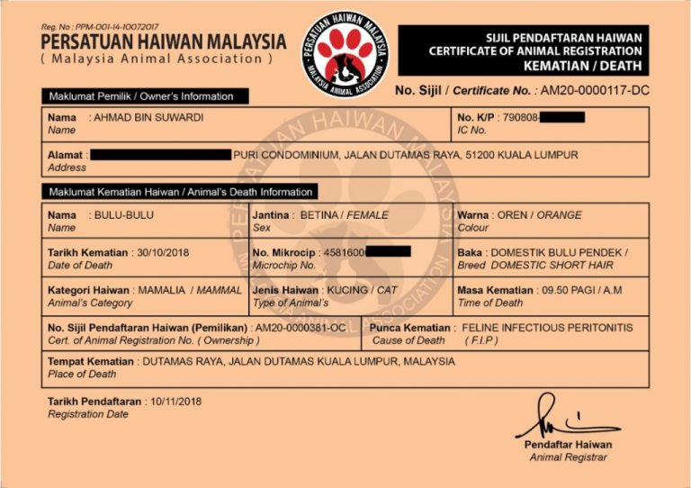 Animal Death Certificate - Animal Malaysia